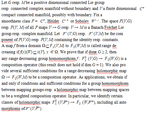 报告：Range decreasing group homomorphisms and holomorphic maps between generalized loop spaces.-四川 ...