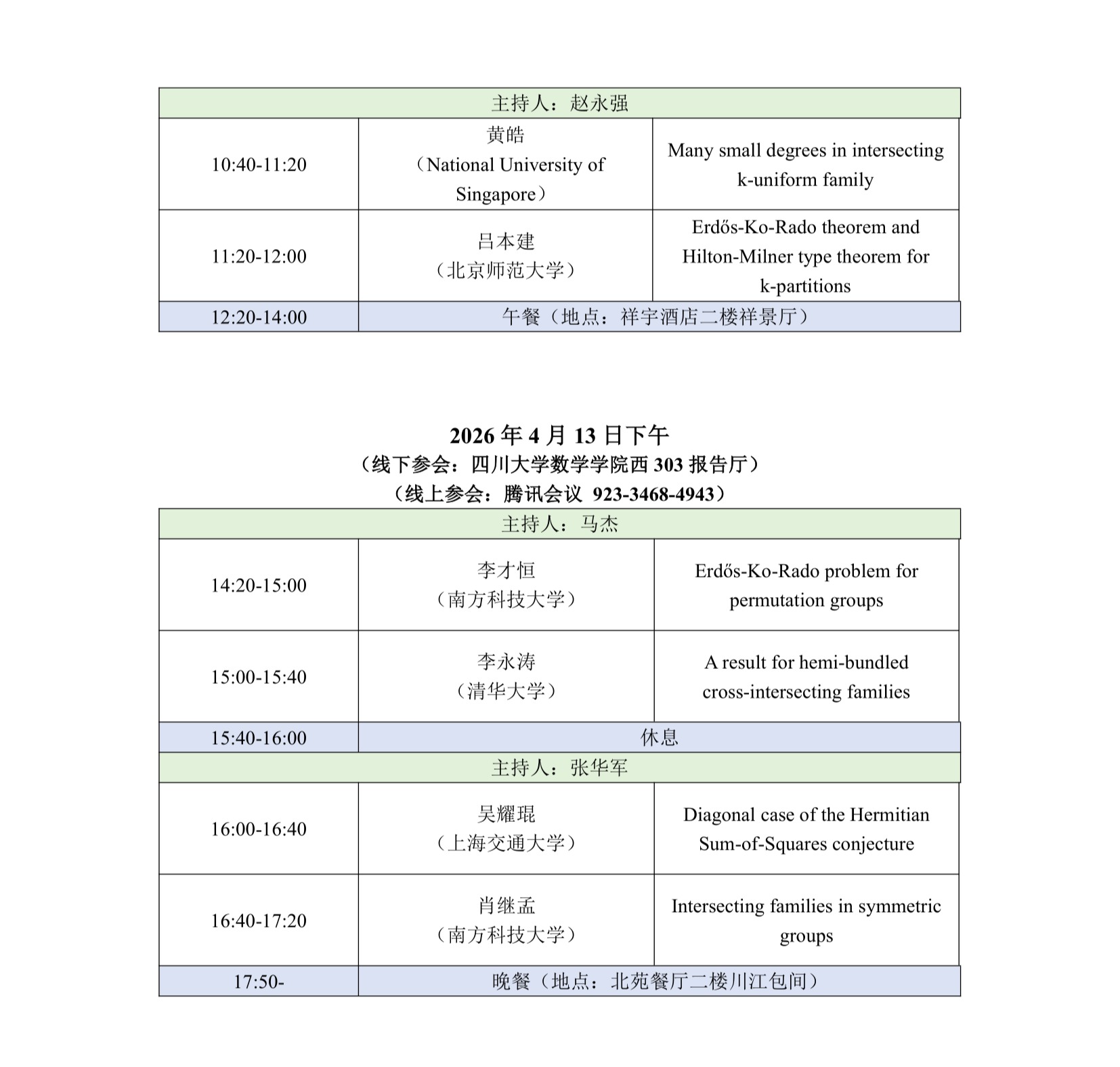 会议：2026年成都极值集合论研讨会——纪念EKR定理发表65周年-四川大学数学学院